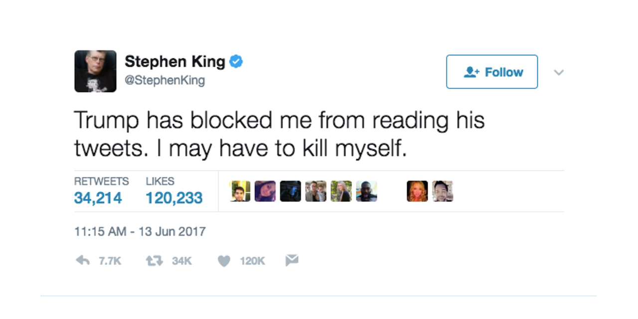 Stephen King Upsets Twitter With Trump Tweet About Suicide